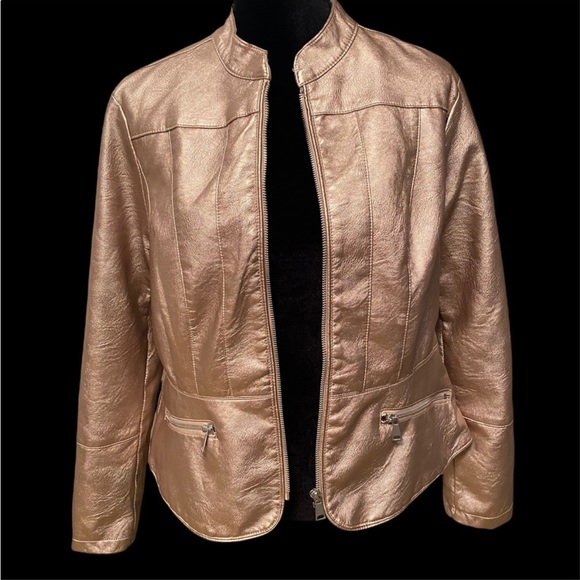 Baccini | Jackets & Coats | Baccini Metallic Gold Pink Faux Motto ...